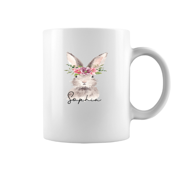 Custom Floral Rabbit Coffee Mug | Birthday Gift For Girl | Personalized ...